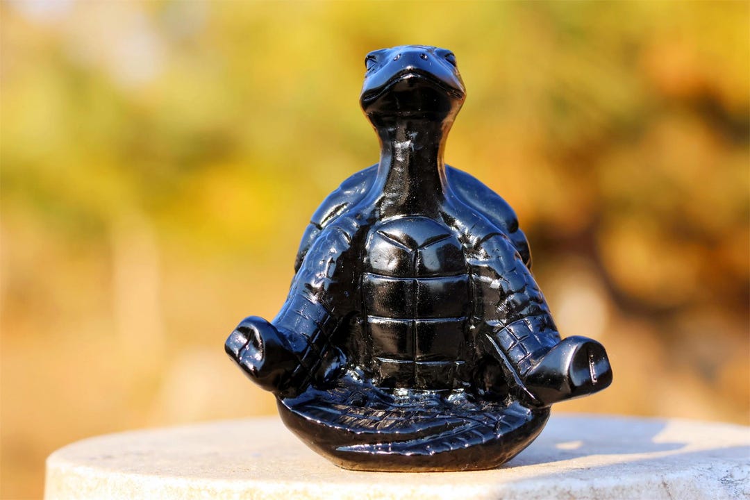 3.2''natural Hand Carved Obsidian Sea Turtle,quartz Crystal,crystal Sea ...