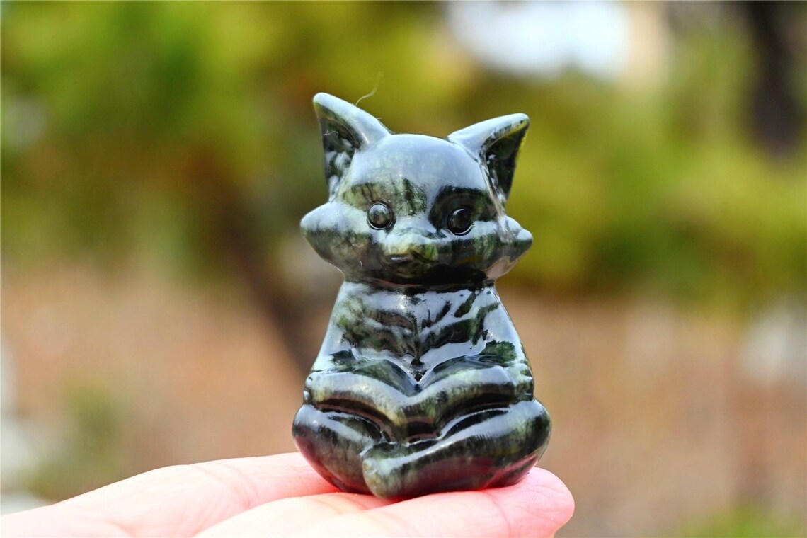 2.2'' Natural Carved Green Jade Fox,quartz Crystal,crystal Fox,crystal ...