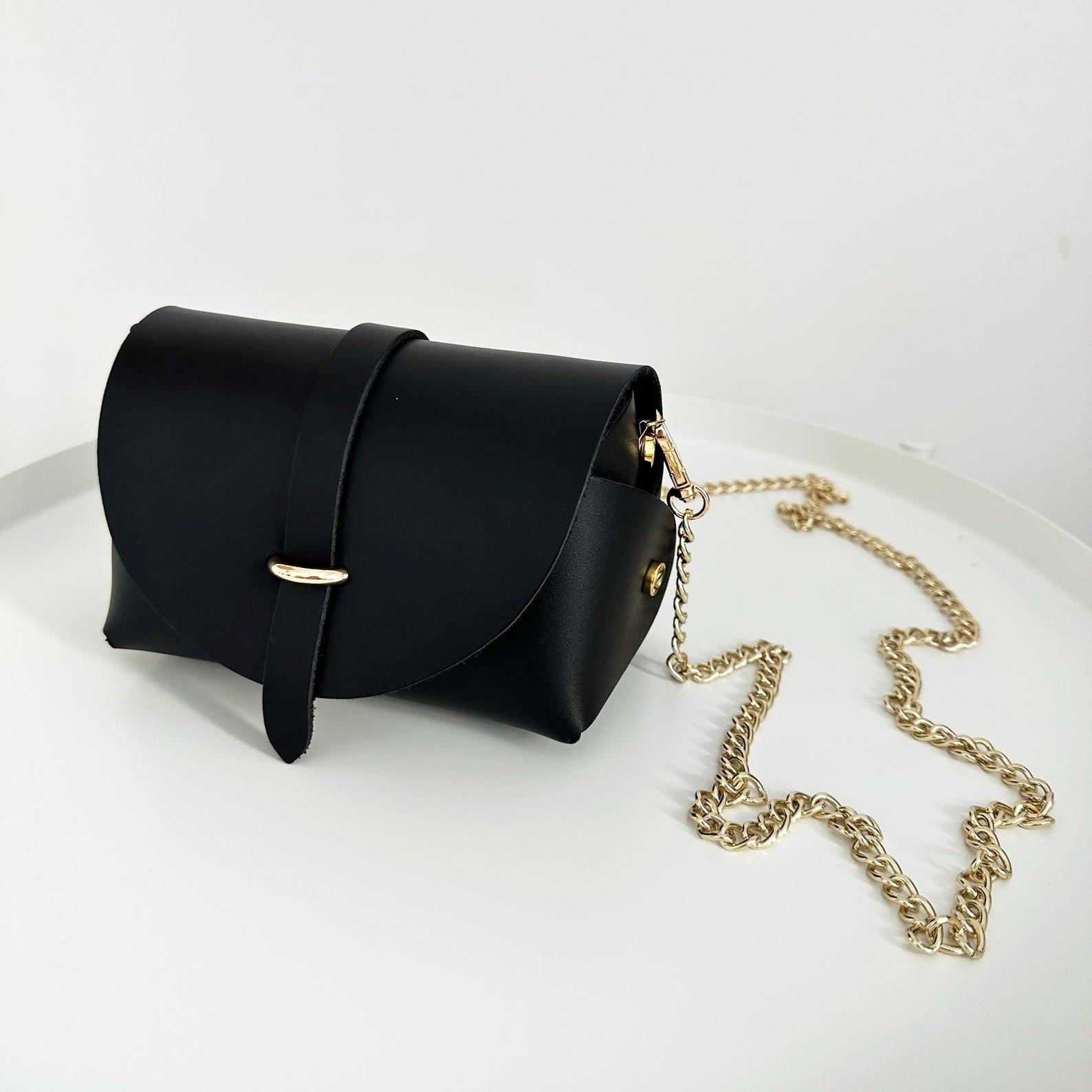 Gold Leather Shoulder Bag – Small Barrel Purse – Gift for Her – Elegant ...