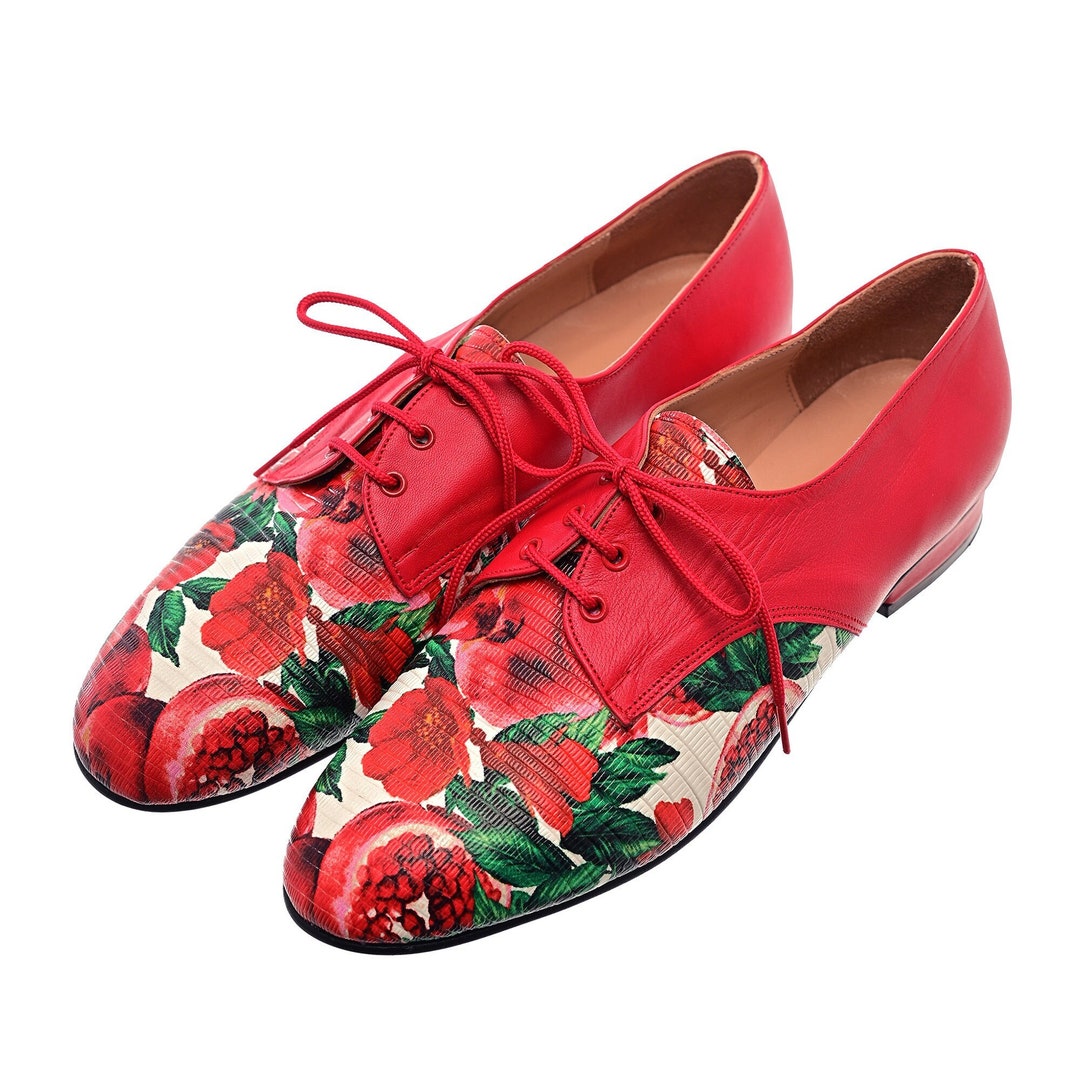 Women's Oxford Shoes • Retro Red Leather Shoes • Handmade Oxford Pumps ...