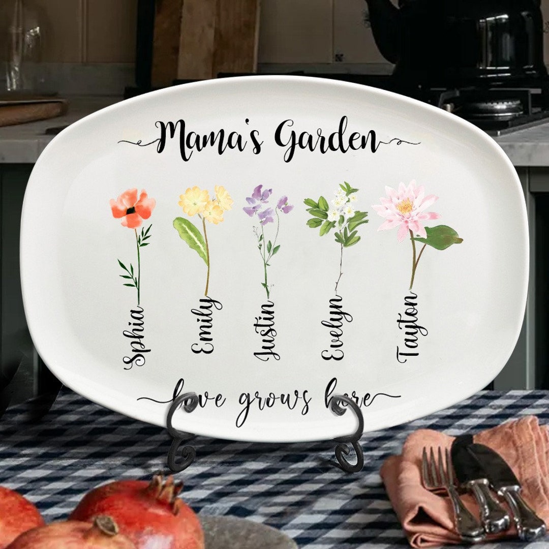 Personalized Mama's Garden Birth Flower Plate With Kids Names, Family ...