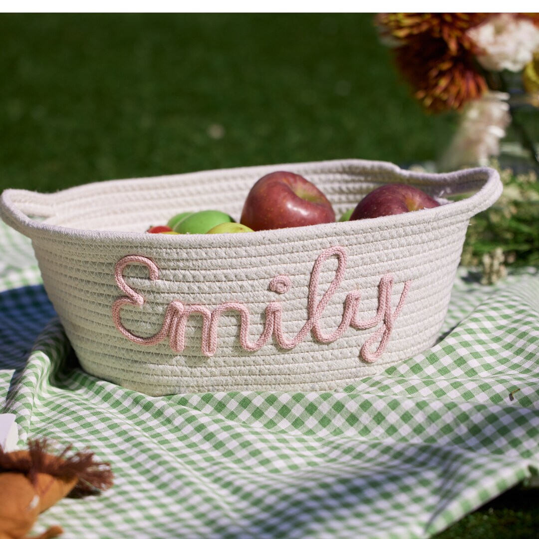 Handmade Custom Name Basket With Multi-colour Knitted Yarn, Custom Baby ...