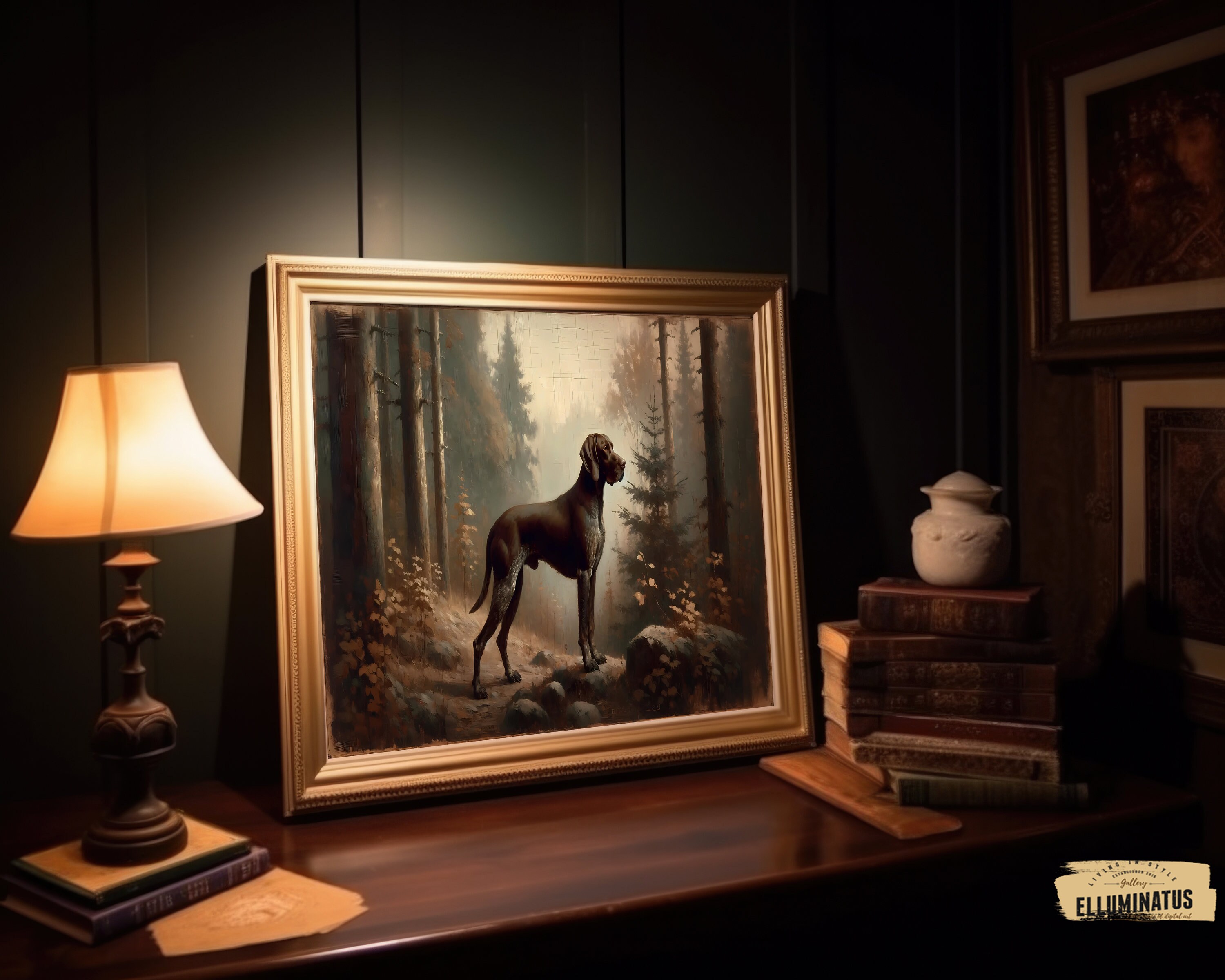 The German Shorthaired Pointer, Vintage Painting, Dog Painting, Hunting ...