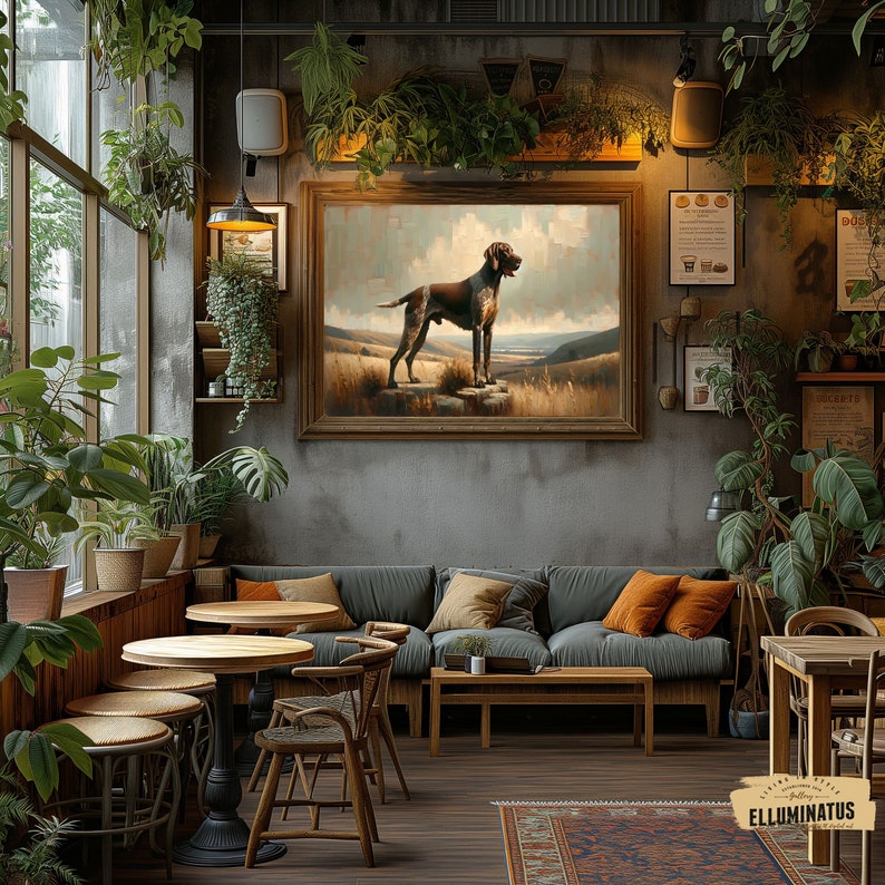 German Shorthaired Pointer in the Field, Vintage Painting, Dog Painting ...