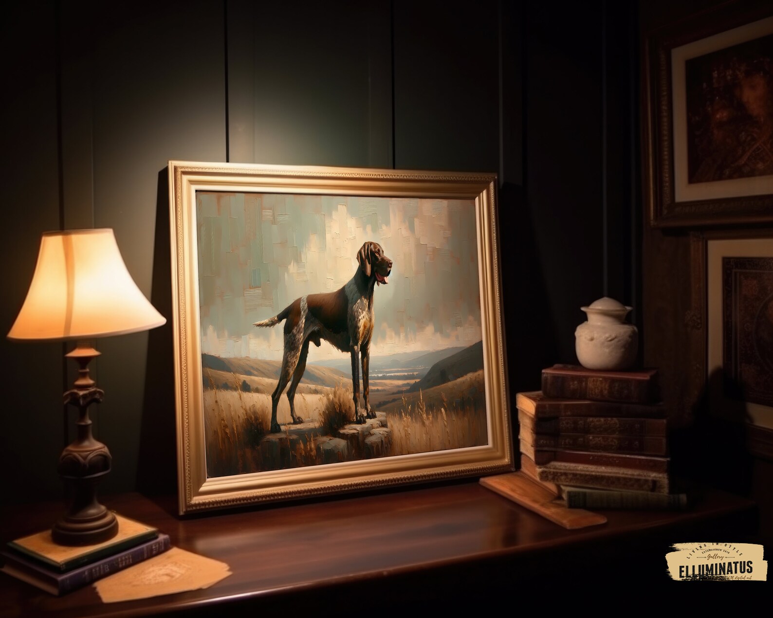 German Shorthaired Pointer in the Field, Vintage Painting, Dog Painting ...