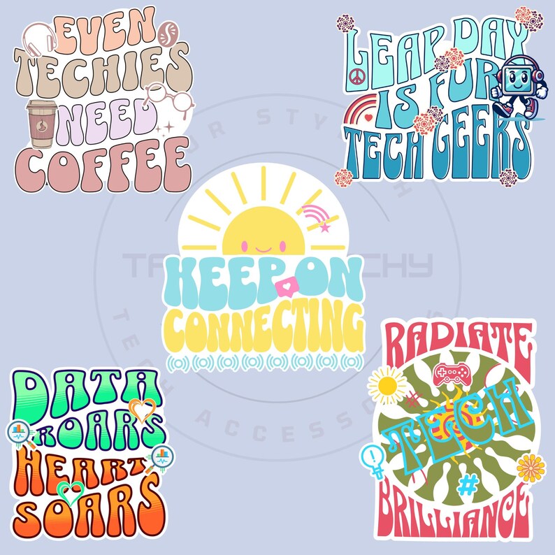 Boho Inspirational IT Tech Quotes PNG Sticker Bundle Printable Groovy ...