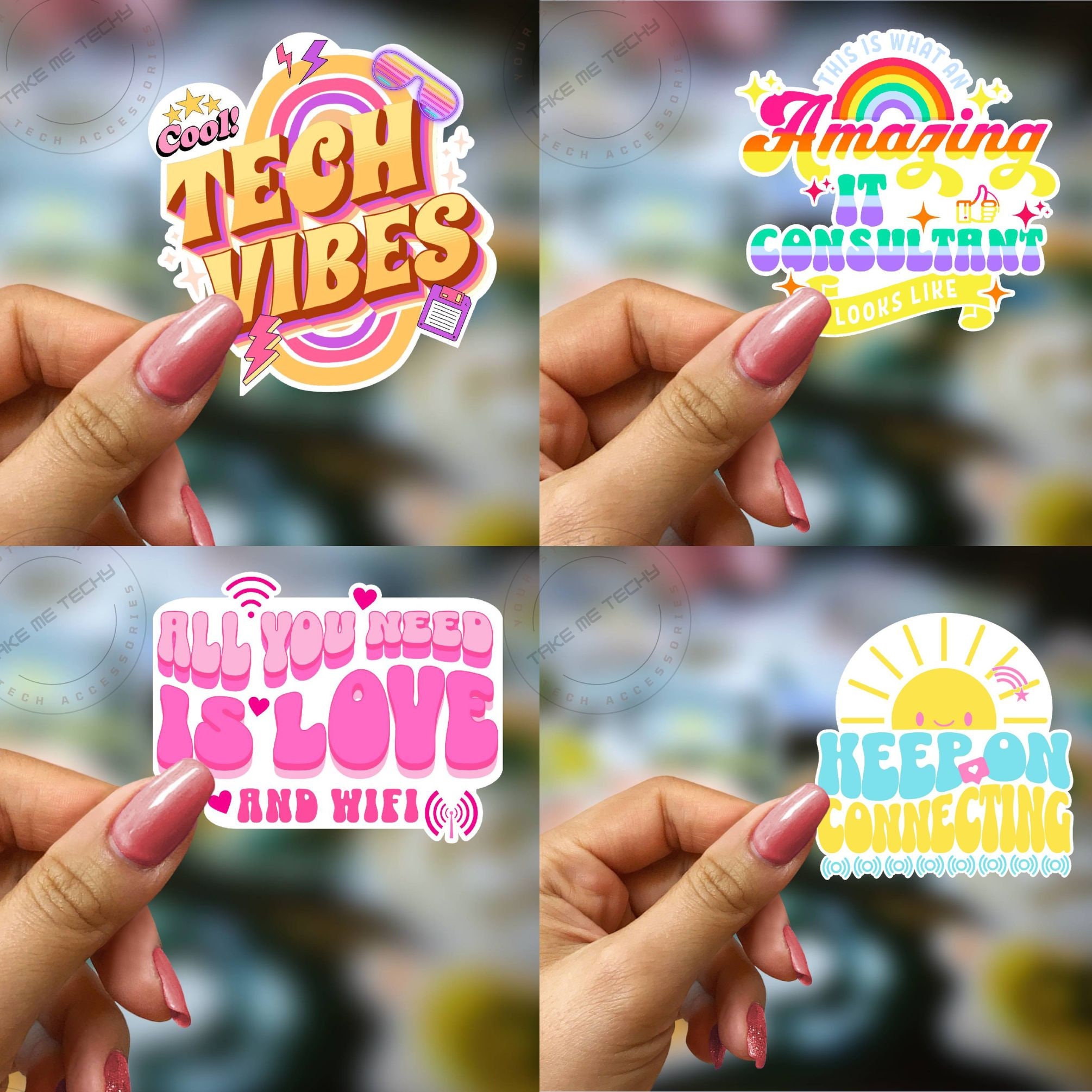 Boho Inspirational IT Tech Quotes PNG Sticker Bundle Printable Groovy ...