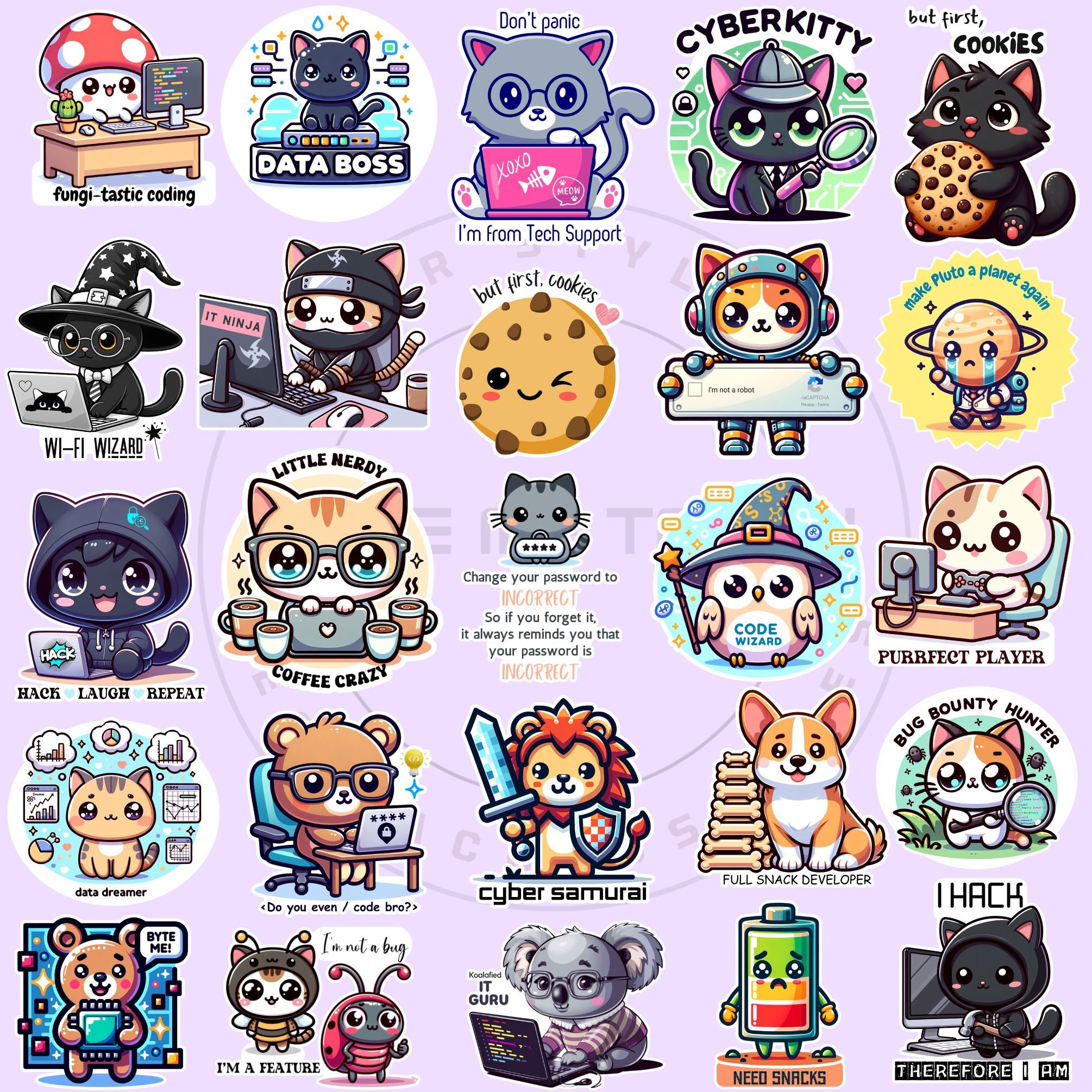 Kawaii Tech Sticker Set Printable Cute IT Digital PNG Sticker Pack for ...