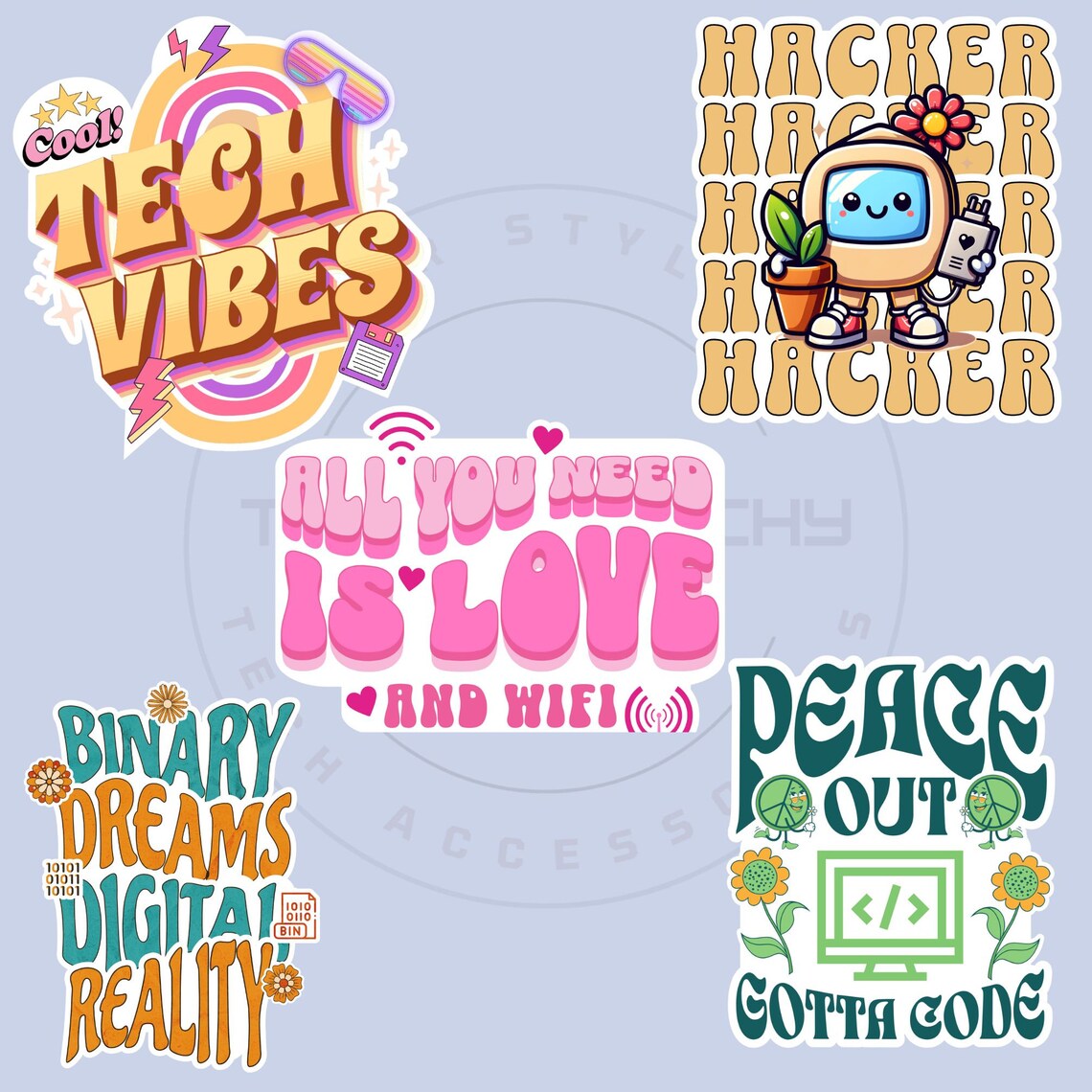 Boho Inspirational IT Tech Quotes PNG Sticker Bundle Printable Groovy ...
