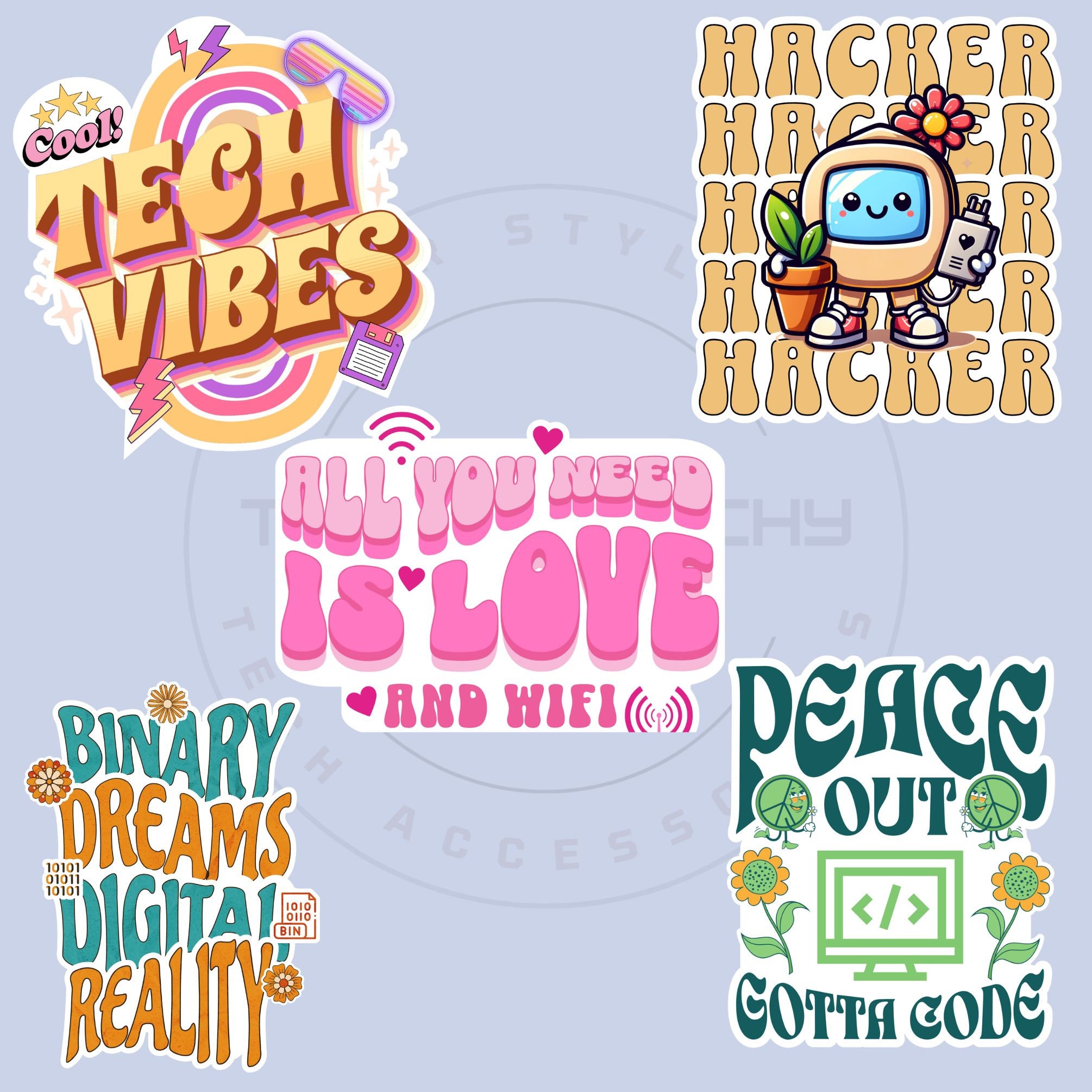 Boho Inspirational IT Tech Quotes PNG Sticker Bundle Printable Groovy ...