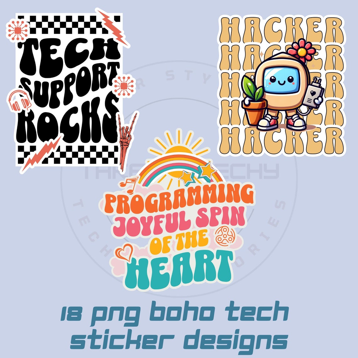 Boho Inspirational IT Tech Quotes PNG Sticker Bundle Printable Groovy ...