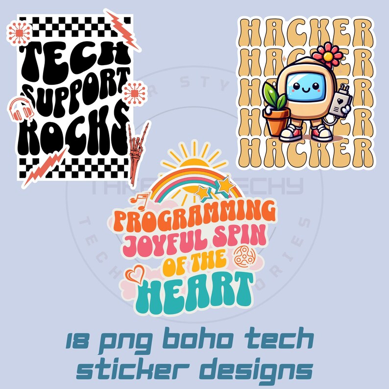 Boho Inspirational IT Tech Quotes PNG Sticker Bundle Printable Groovy ...