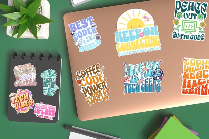 Boho Inspirational IT Tech Quotes PNG Sticker Bundle Printable Groovy ...