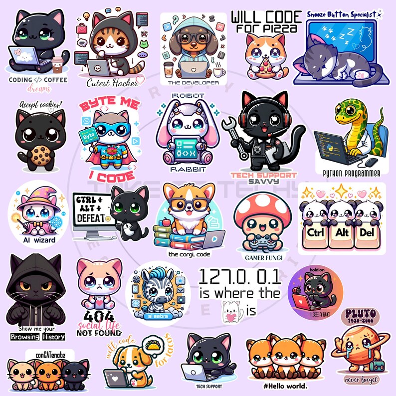Kawaii Tech Sticker Set Printable Cute IT Digital PNG Sticker Pack for ...