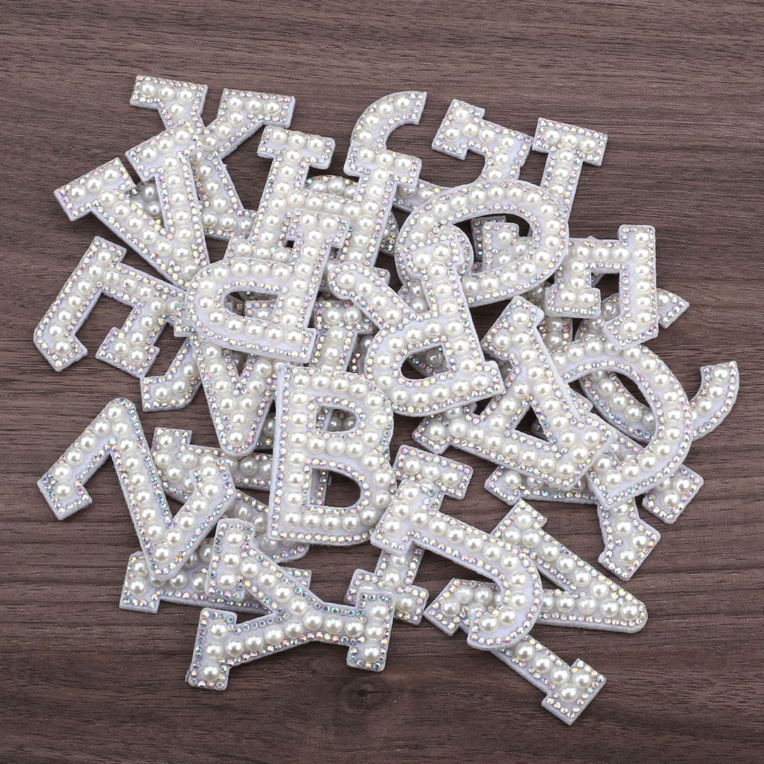 1.77inch A-Z English Alphabet White Pearl Letter Patch Iron Sewing ...