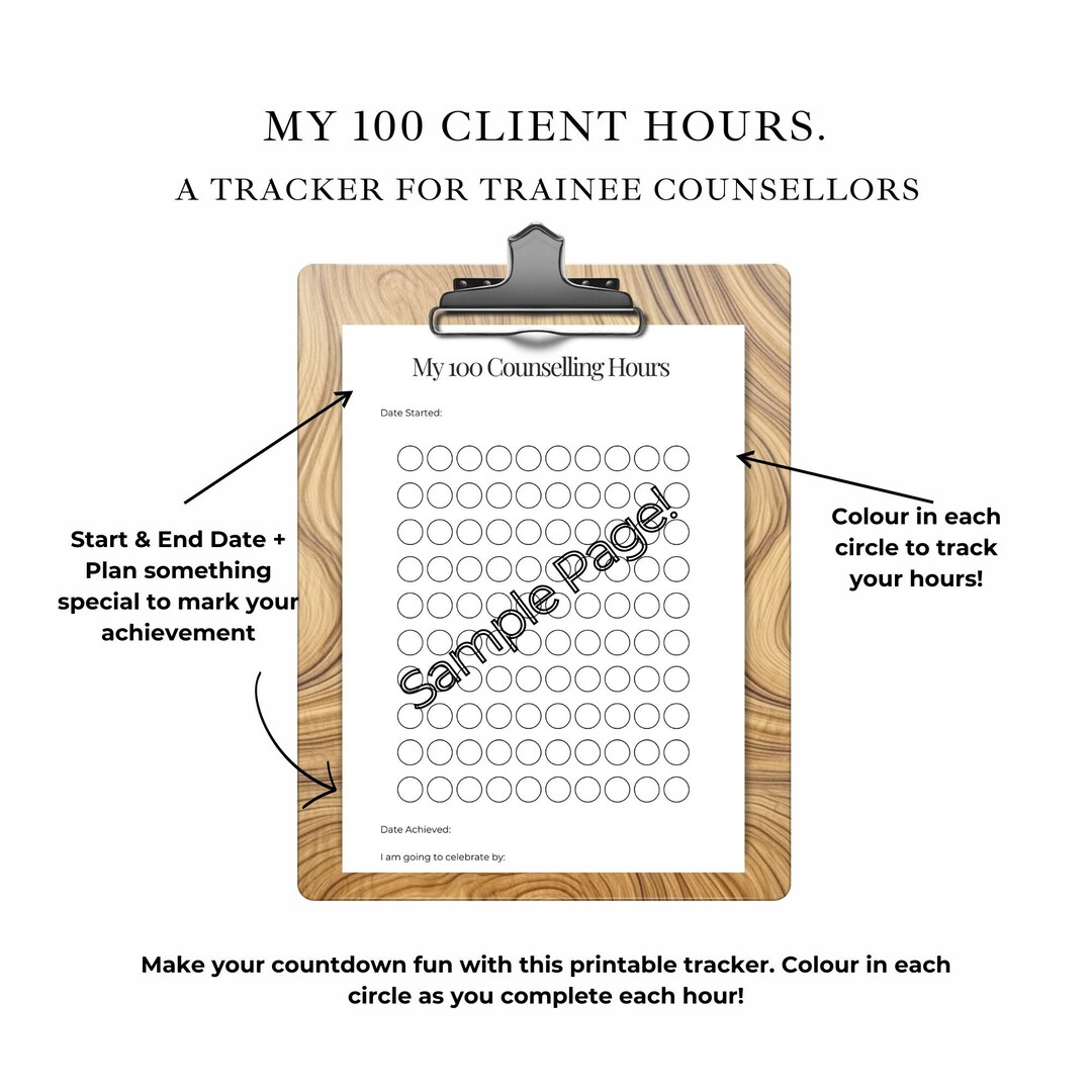 100 Client Hours Tracker: Trainee Counsellor Printable (digital ...
