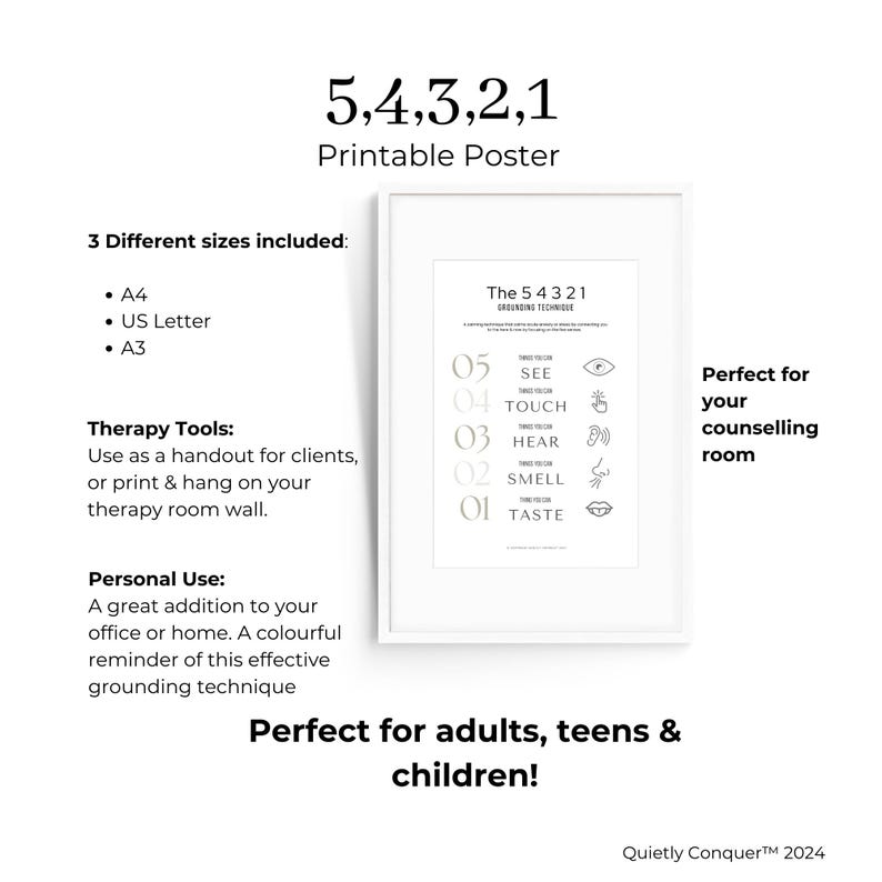 5,4,3,2,1 Grounding Technique Poster. Therapy Worksheet, Counseling Tools, Therapy Tools ...