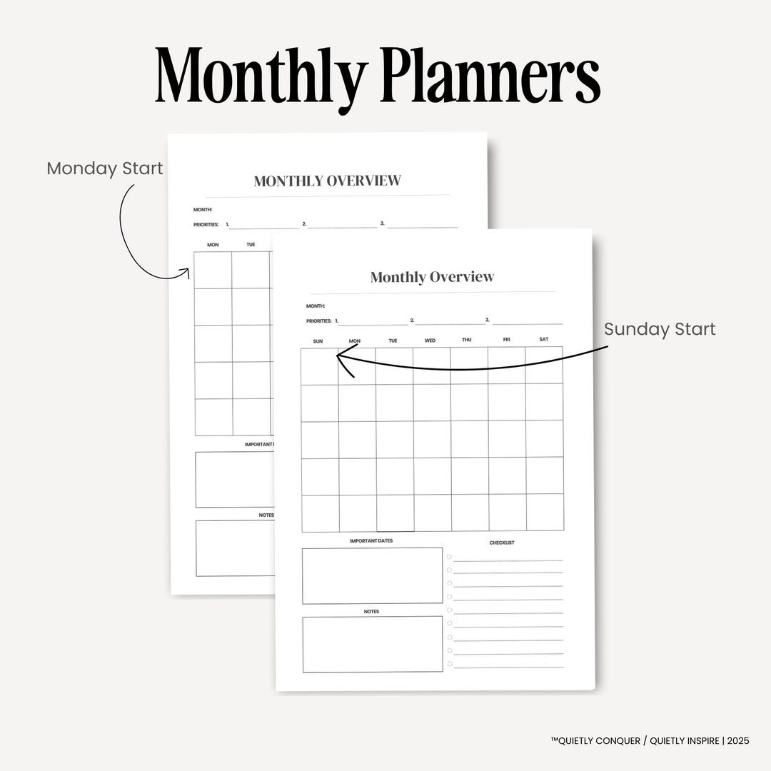 Minimalist Monthly Planner Printable: A5/a4/letter Sizes (digital ...