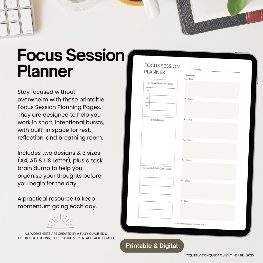 Focus Session Planner Printable: A5/a4/letter Sizes (digital Download ...
