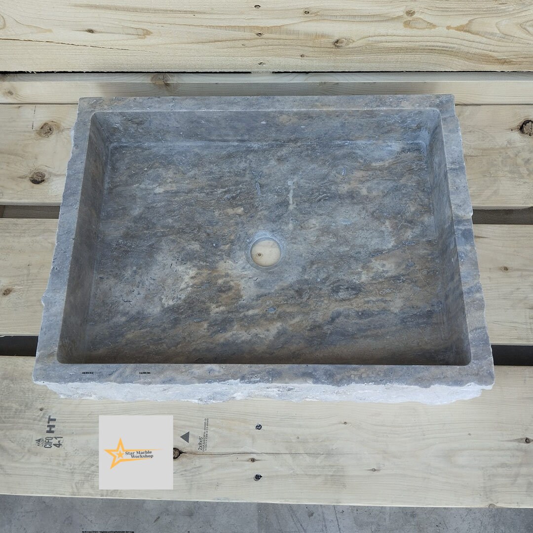 Ready to Ship Silver Travertine Sink Farmhouse Sink Powder Room Sink ...