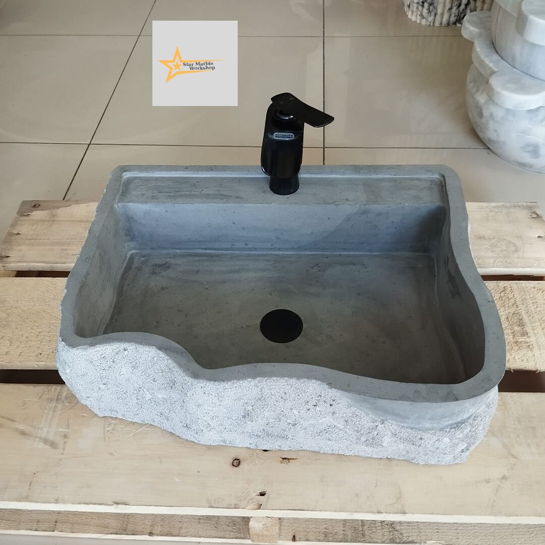 Basalt Black Stone Sink - With Faucet Hole - 100% Natural Stone ...