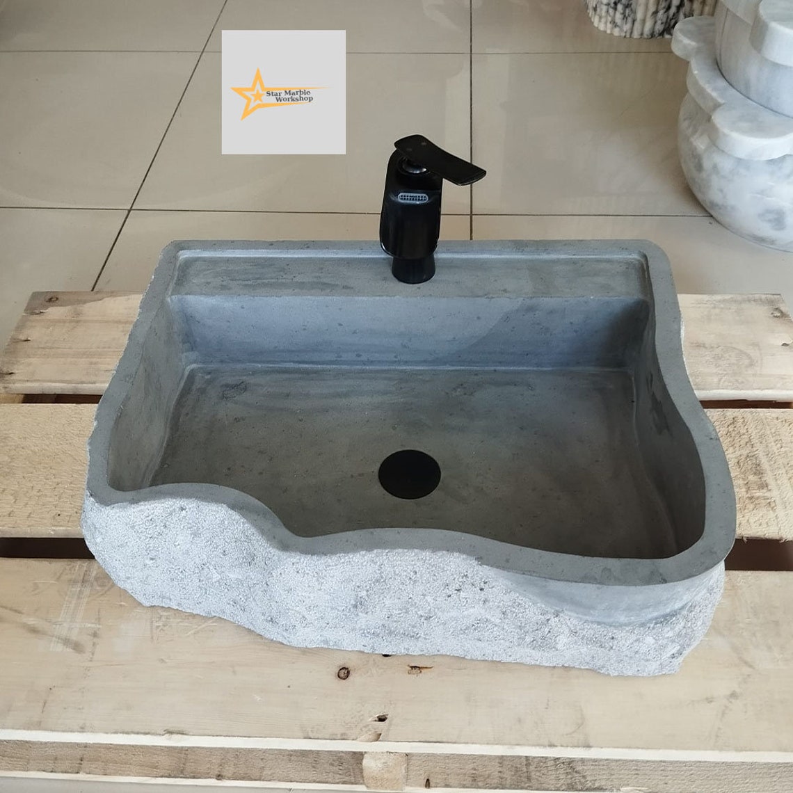 Basalt Black Stone Sink With Faucet Hole 100% Natural Stone Handmade ...