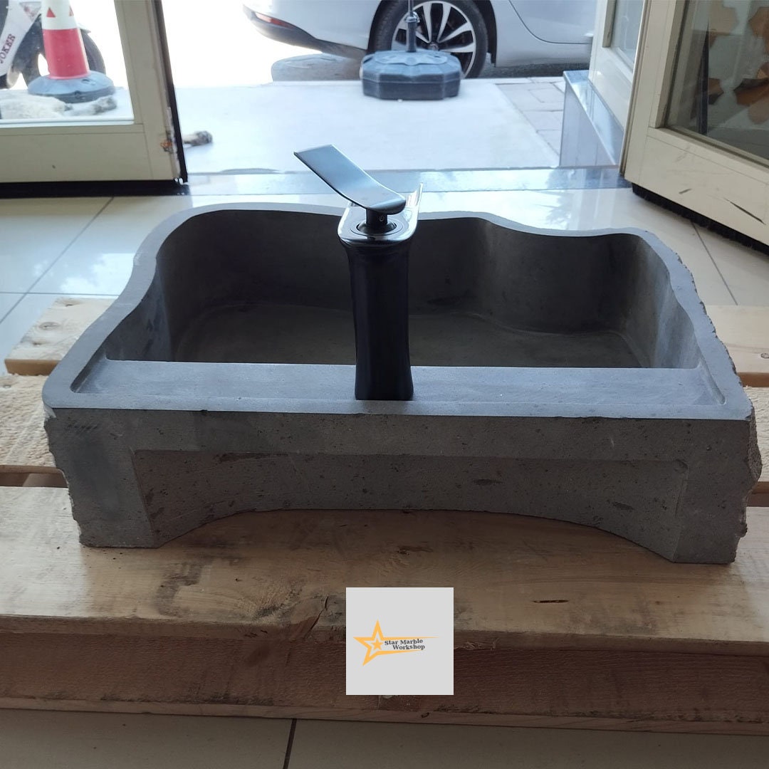 Basalt Black Stone Sink - With Faucet Hole - 100% Natural Stone ...