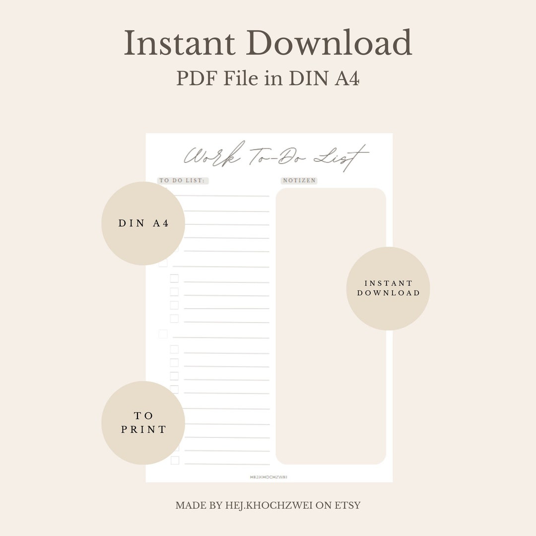 Work To-do List | A4 | Download | Printables | Minimalistic | Modern ...