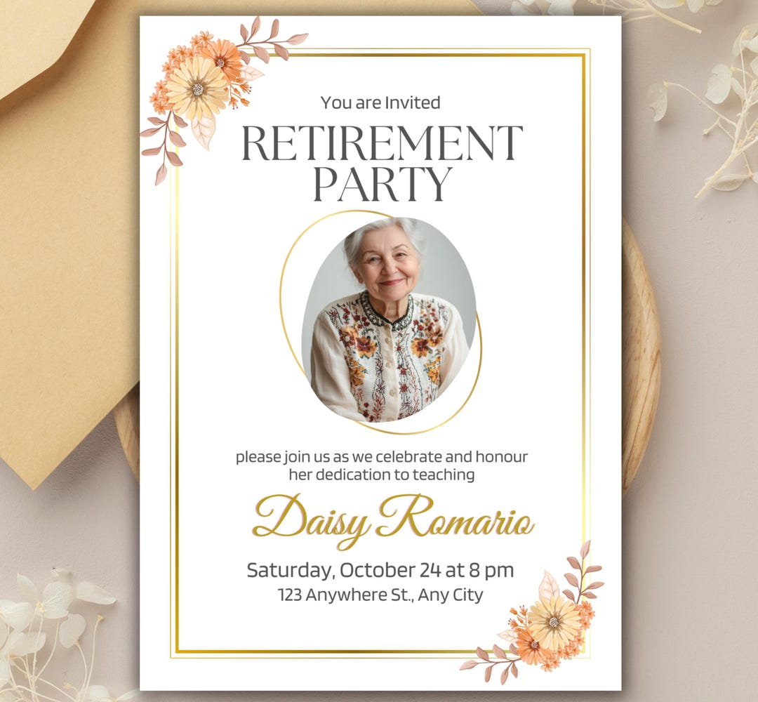 Retirement Party Invitation Card for Work Retire Mens Womens Elegant ...