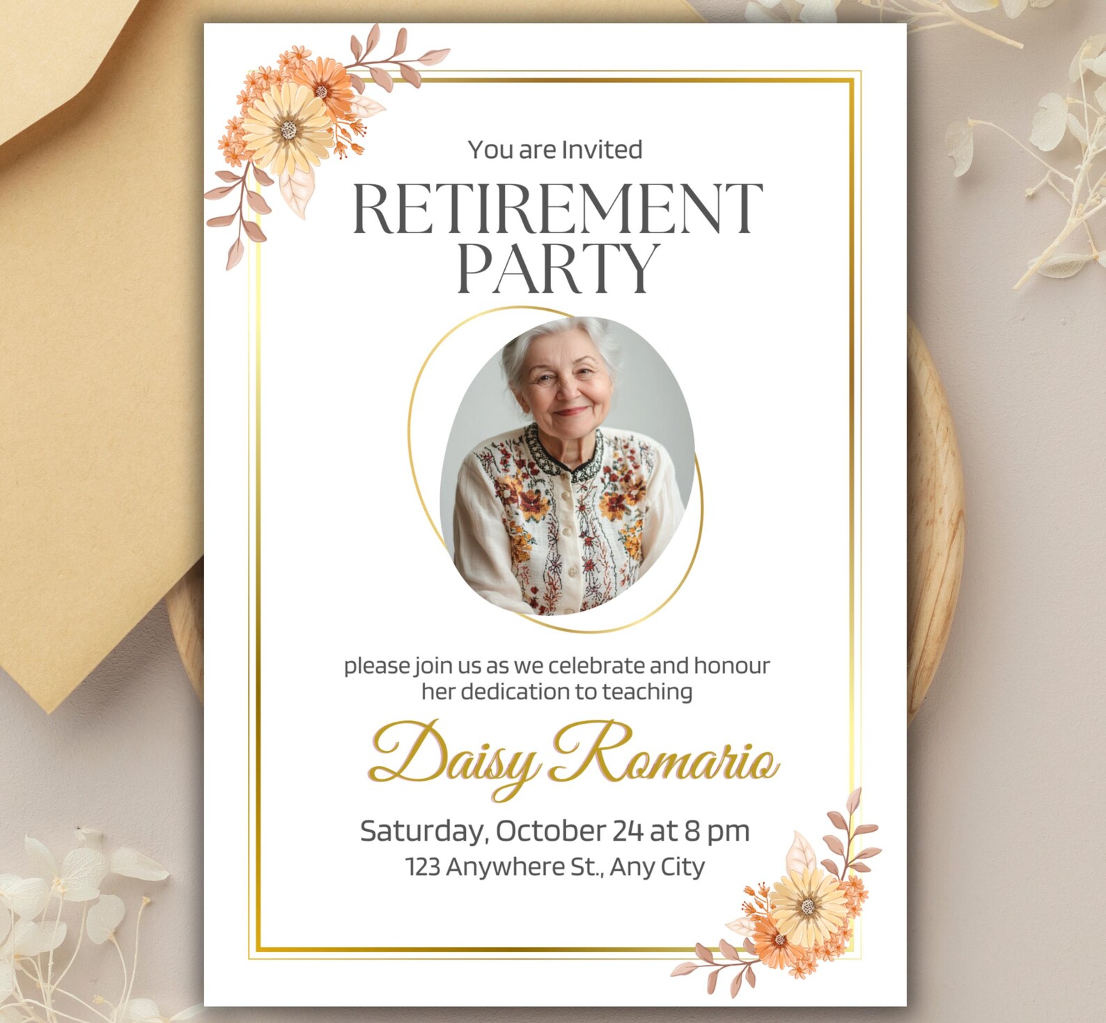 Retirement Party Invitation Card for Work Retire Mens Womens Elegant ...