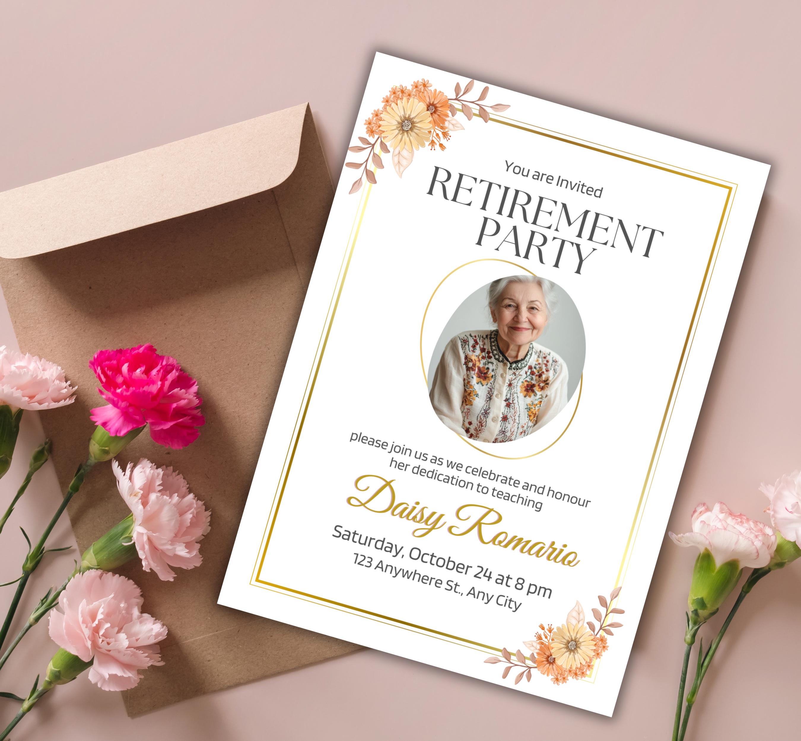 Retirement Party Invitation Card for Work Retire Mens Womens Elegant ...