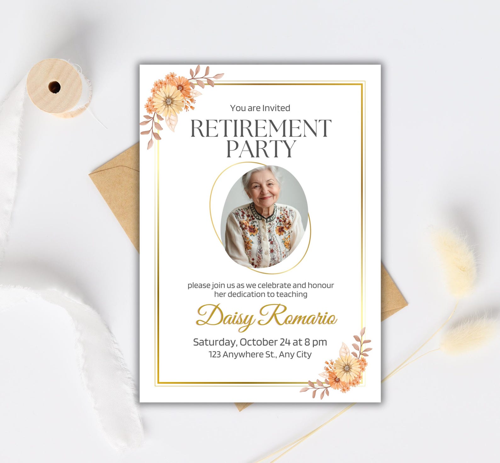 Retirement Party Invitation Card for Work Retire Mens Womens Elegant ...