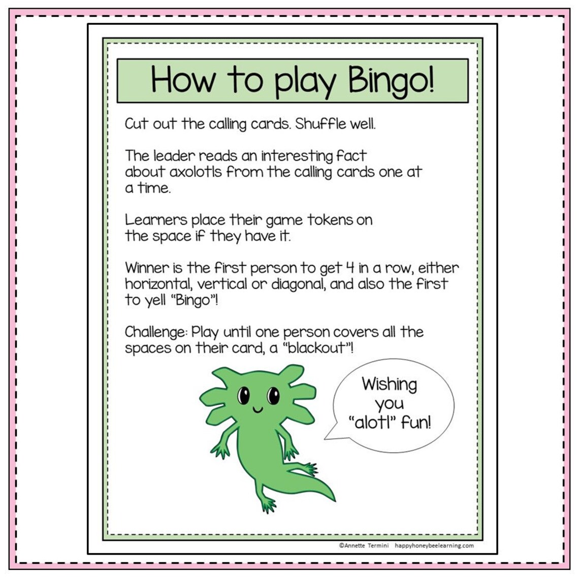 Axolotl BINGO Party for Kids - Complete Party Kit for Birthday Party or ...