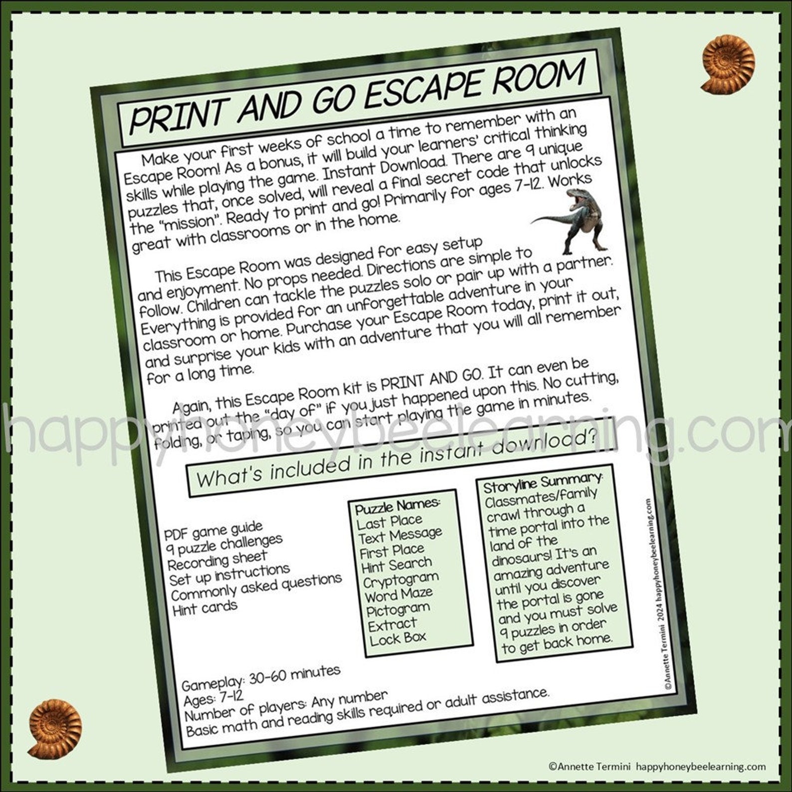 Dinosaur Time Travel Escape Room for Kids - Team Building or Solo ...