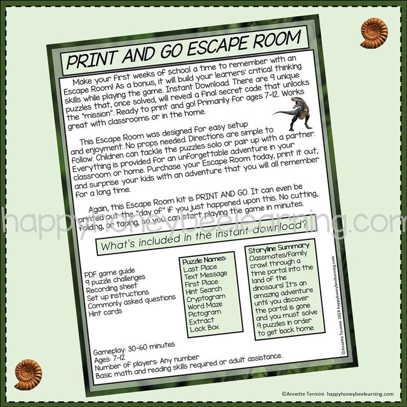 Dinosaur Time Travel Escape Room for Kids - Team Building or Solo ...