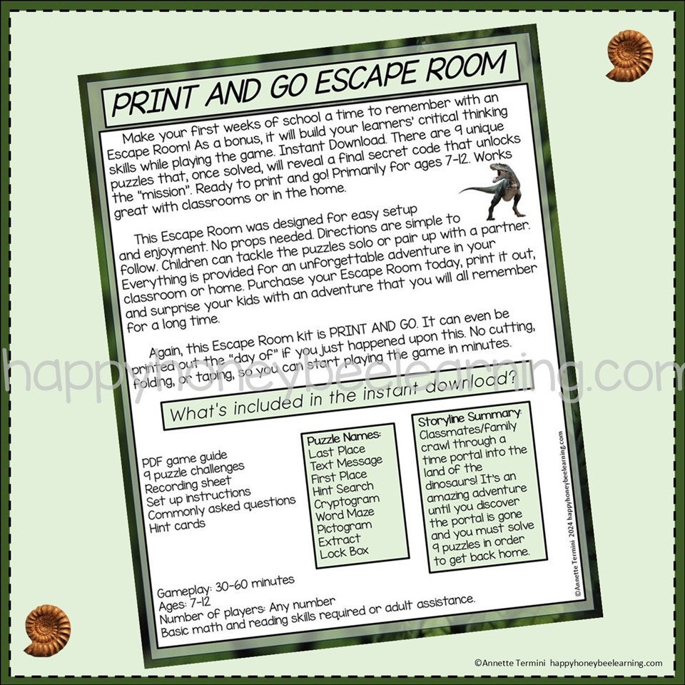 Dinosaur Time Travel Escape Room for Kids - Team Building or Solo ...