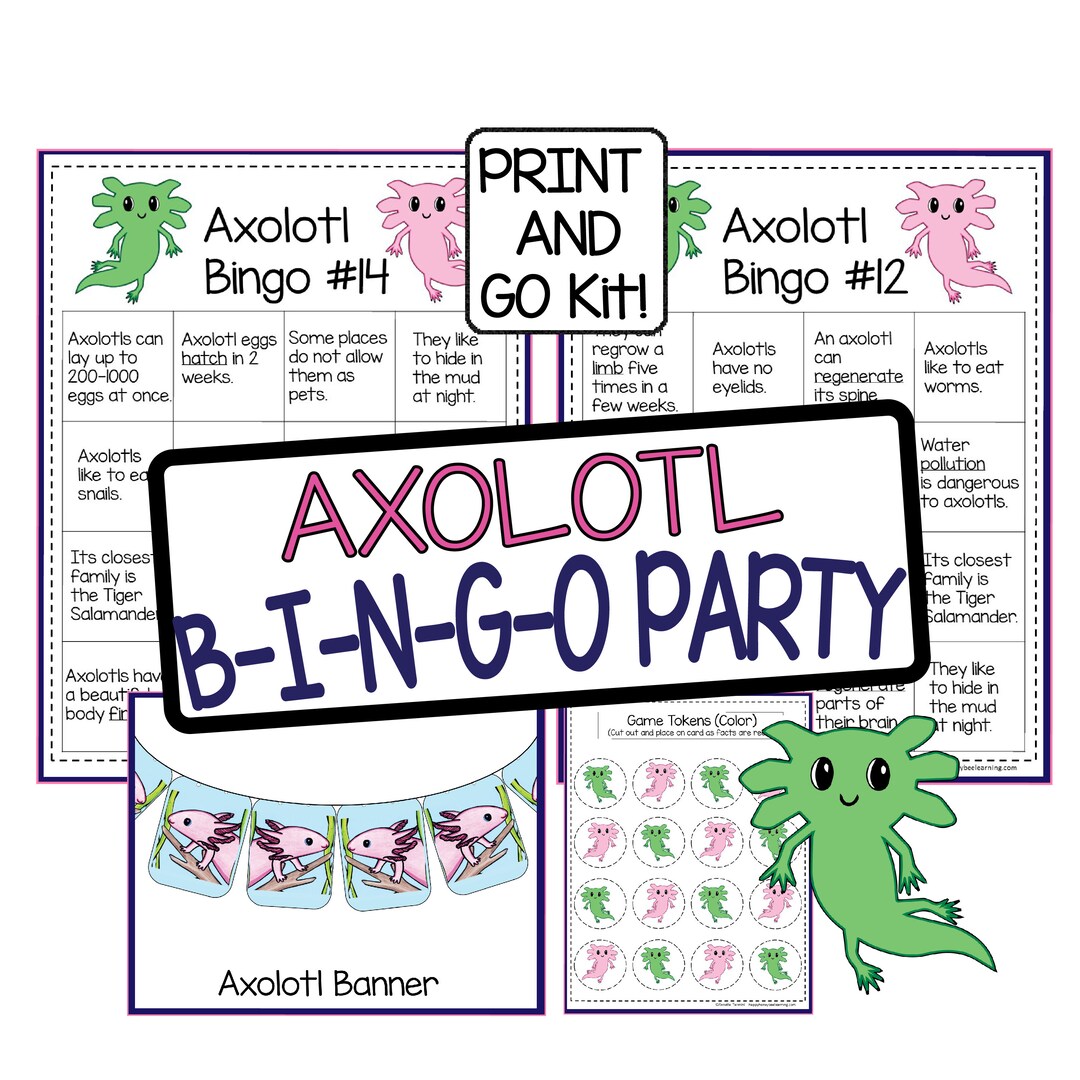 Axolotl BINGO Party for Kids - Complete Party Kit for Birthday Party or ...