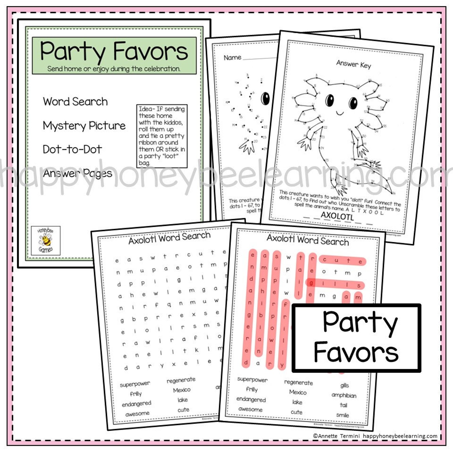 Axolotl BINGO Party for Kids - Complete Party Kit for Birthday Party or ...
