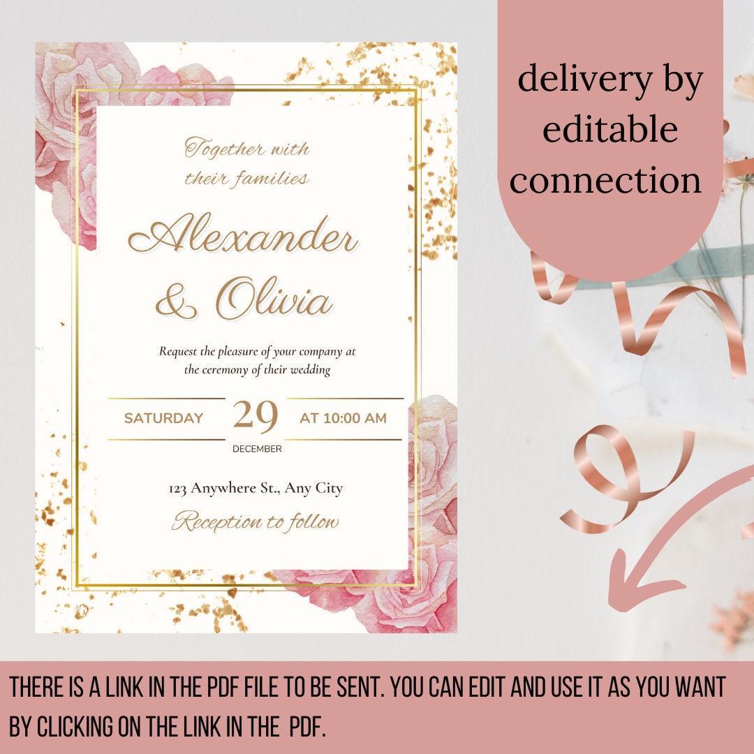 Flower Invitation , Printable Invitation, Digital Invitation , Digital ...