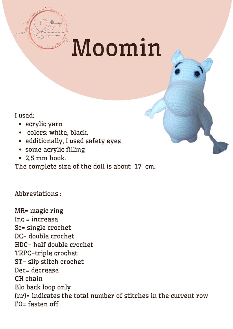 Moomin Crochet Pattern PDF, Easy DIY Handmade Moomin Character ...