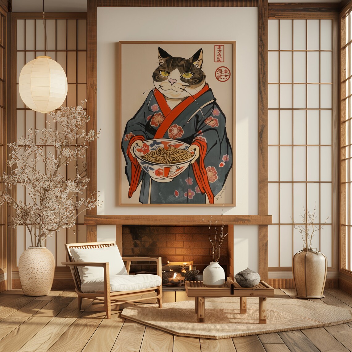 Printable Digital Cute Japanese Cat for Wall Art Poster or Canvas Decor ...