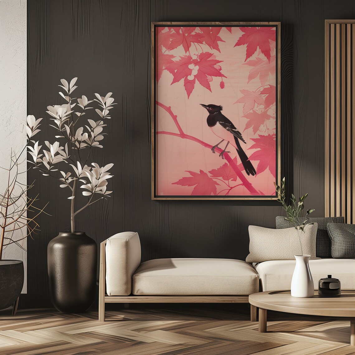 Magpie in Japanese Maple Tree, Magpie Art Print, Ohara Koson Wall Art ...