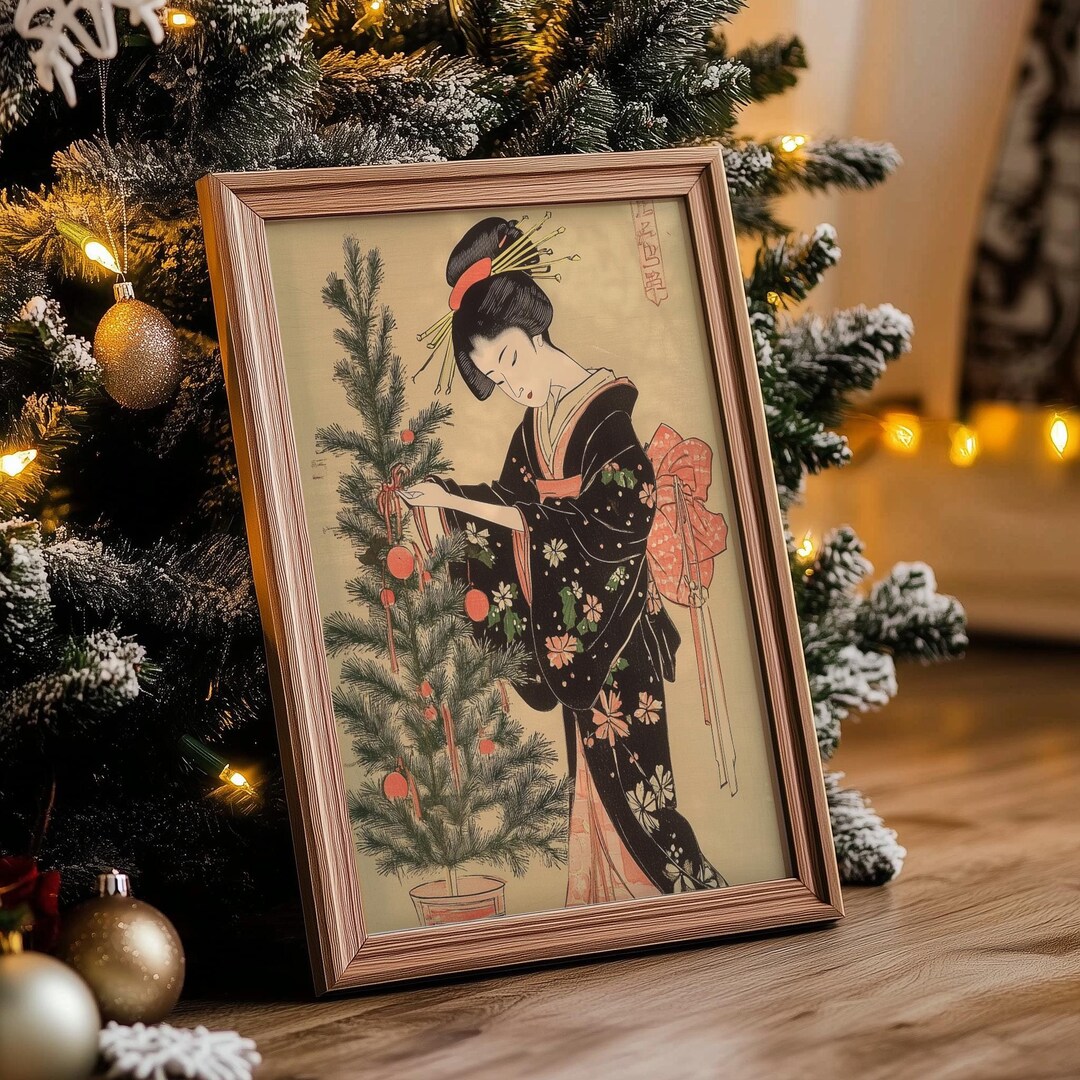 Geisha Decorating Christmas Tree Printable Wall Art, Christmas ...
