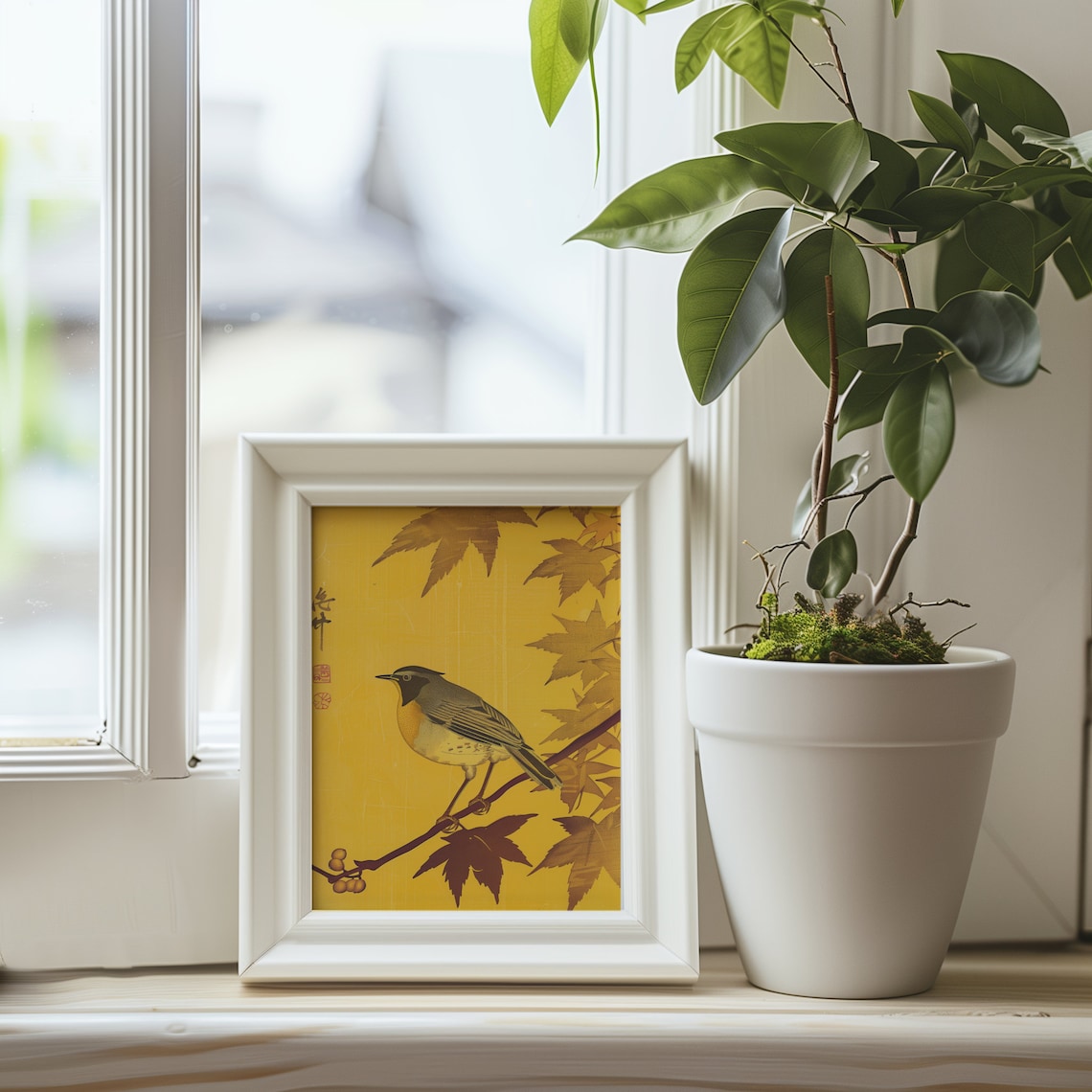 Robin in Japanese Maple Tree, Robin Art Print, Ohara Koson Wall Art ...