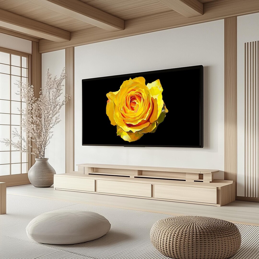 Yellow Rose Oil Painting for Tv, Textured Roses TV Frame Art for LG ...
