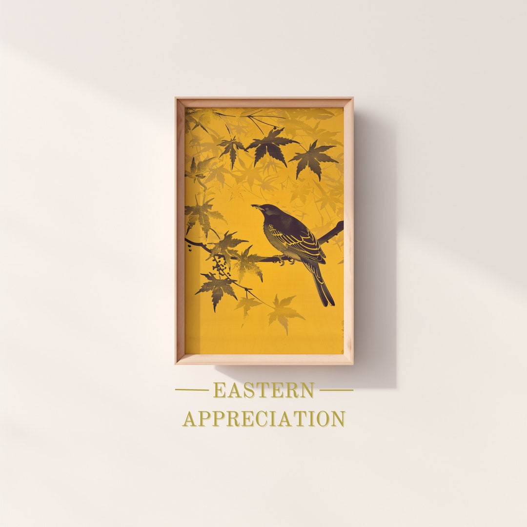 Starling in Japanese Maple Tree, Starling Art Print, Ohara Koson Wall ...
