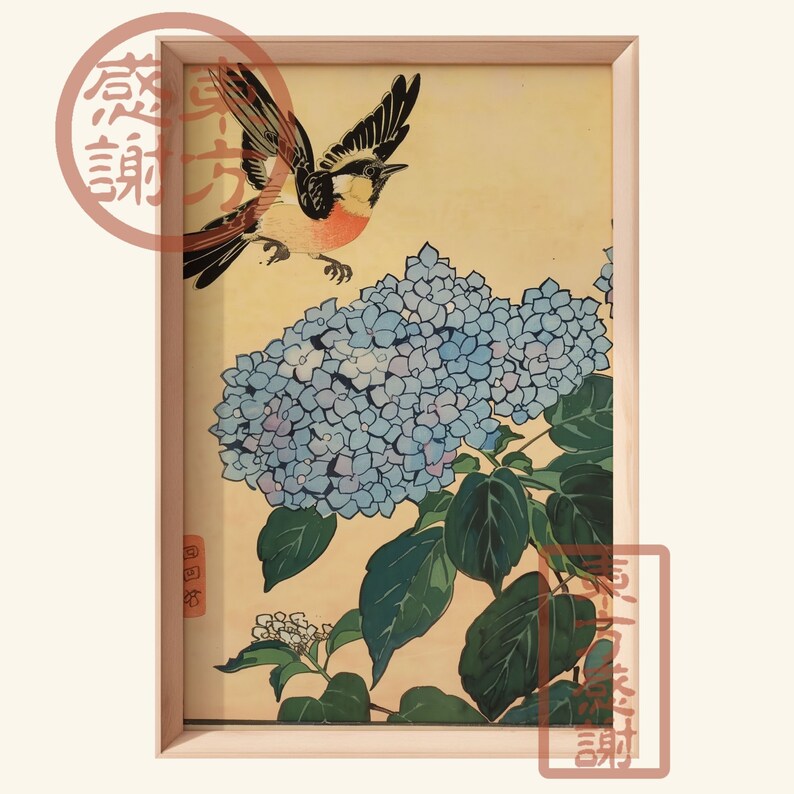 Instant Download Bundle of Hokusai Style Bird and Hydrangea Prints ...