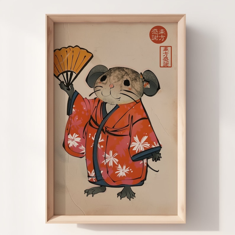 Printable Digital Japanese Mouse for Wall Art Poster or Canvas Decor ...