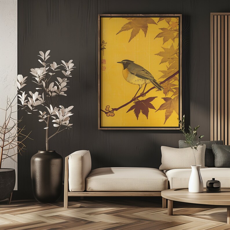 Robin in Japanese Maple Tree, Robin Art Print, Ohara Koson Wall Art ...