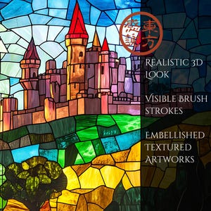 Medieval Core Tv Frame Art, Stained Glass Castle Landscape Desktop ...